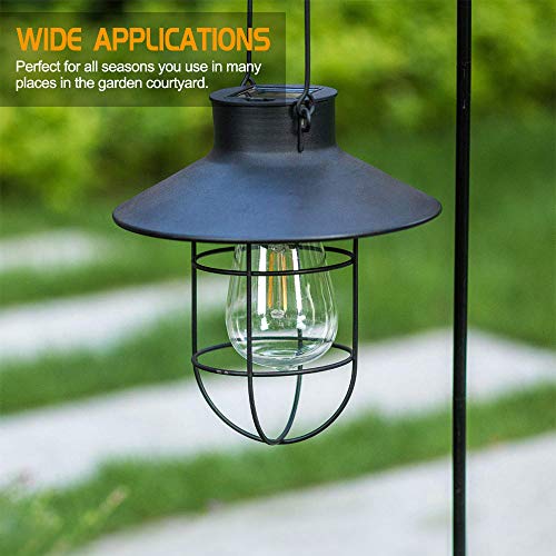 Solar Lights Outdoor Hanging Lantern Lamp with Shepherd Hook, Greenke Metal Solar Lantern Waterproof Multipurpose Pendant Lamp for Pathway Garden Yard Outdoor (Black)