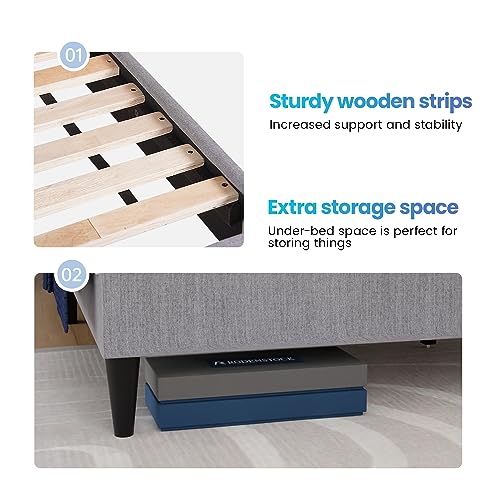 PayLessHere Platform Bed Frame Twin Mattress Foundation with Fabric Upholstered Headboard and Wooden Slats Support, Fully Upholstered No Box Spring Needed Non-Slip and Noise-Free,Twin