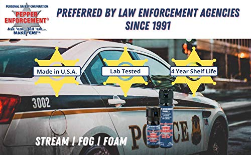 Pepper Enforcement 2 oz. Splatter Stream Pepper Spray for Self Defense 4 Pack - Maximum Strength 10% OC Police Formula, Flip Top Safety Tactical Design, Personal Protection Devices