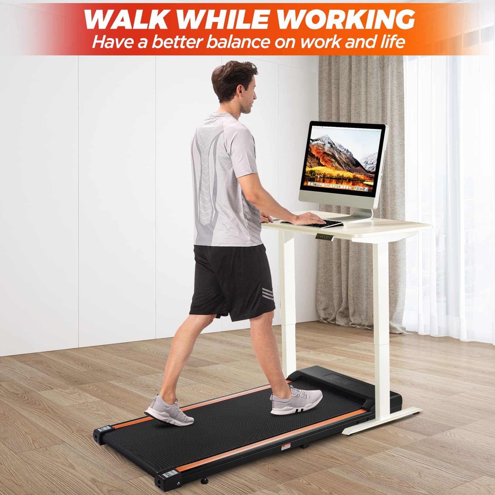 Walking Pad Advzon Under Desk Treadmill 2.0HP Walking Pad Treadmill Under Desk Remote Control with Mobile Phone Holder Free Installation LED Display 2 in 1 DeskTreadmill