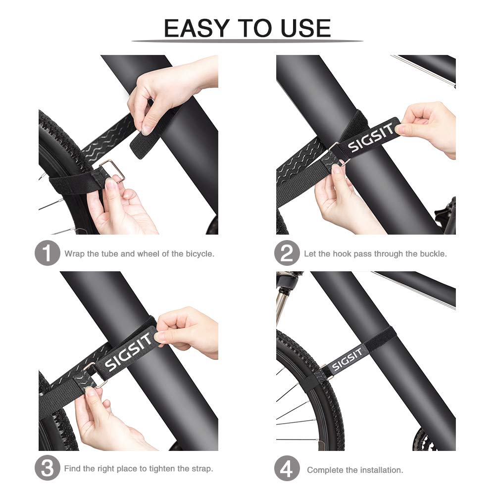 SIGSIT Reusable Bike Wheel Strap Bike Wheel Stabilizer Straps with Innovative Wavy Gel and Durable Hook & Loop - 2 Count