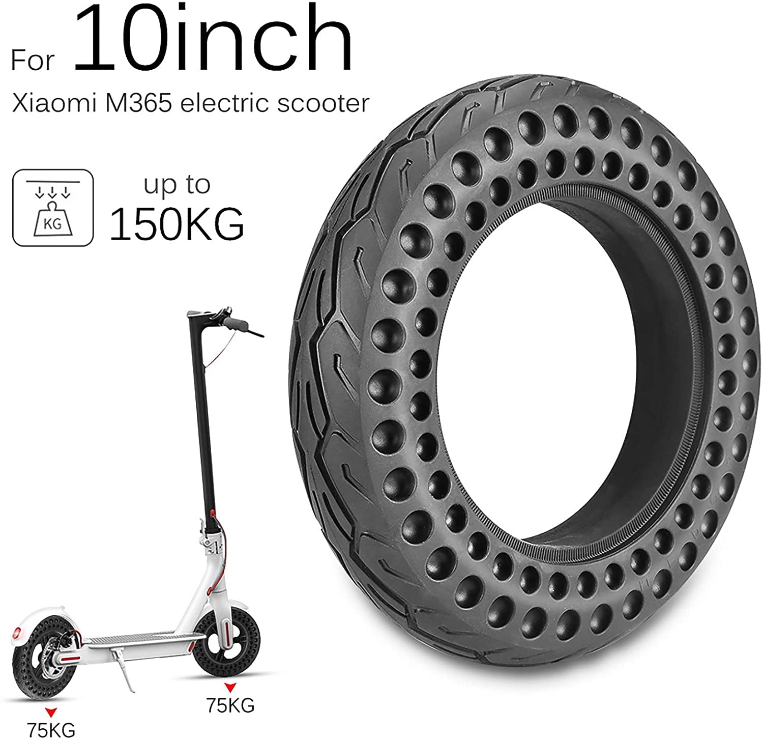 Solid Tires 10 inch Electric Scooter Wheels Front or Rear Replacement Tire Explosion-Proof Honeycomb Solid Tire for Xiaomi M365/M365 Pro and More (10 x 2.125 Tyre)