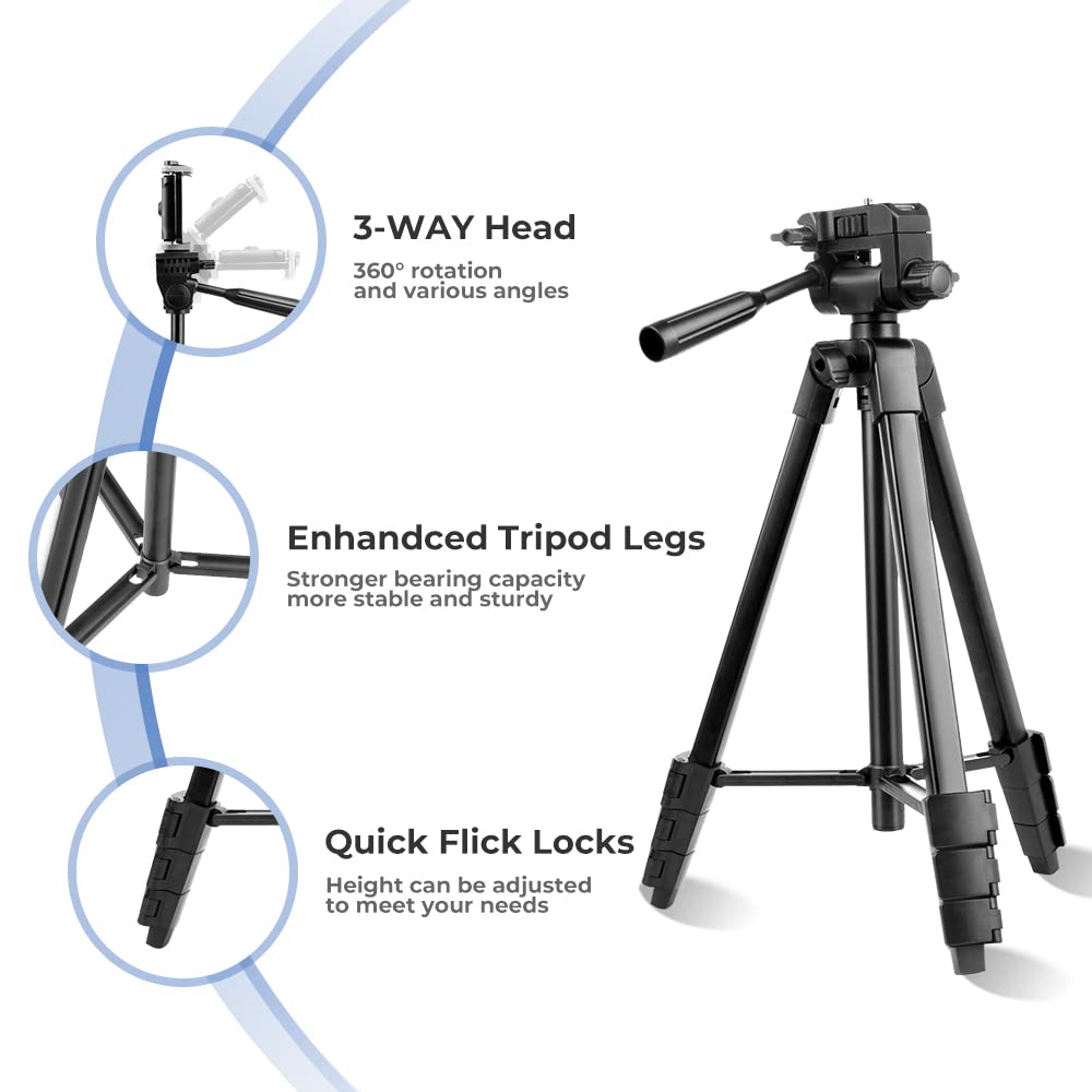UBeesize 54'' Camera Tripod, Phone Tripod for iPhone with Bag, Travel Tripod Stand with Remote Compatible with iPhone 15/14/13/12/11, Android Phones, Cameras, DSLR and Gopro