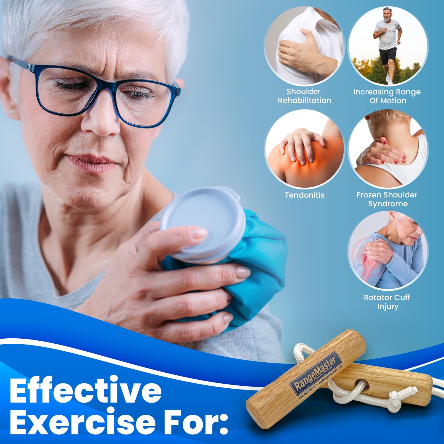 RangeMaster Econo Ranger Shoulder Pulley │ Physical Therapy Exercises │ Aids in Recovery and Rehabilitation │ Increases Mobility │ Wooden Handles for Comfort │ Metal Bracket Door Attachment