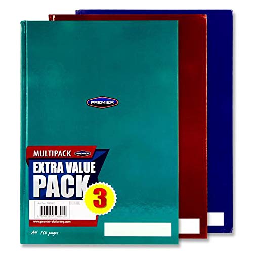 Premier Stationery S2898040 A4 Case Bound Notebook (Pack of 3)