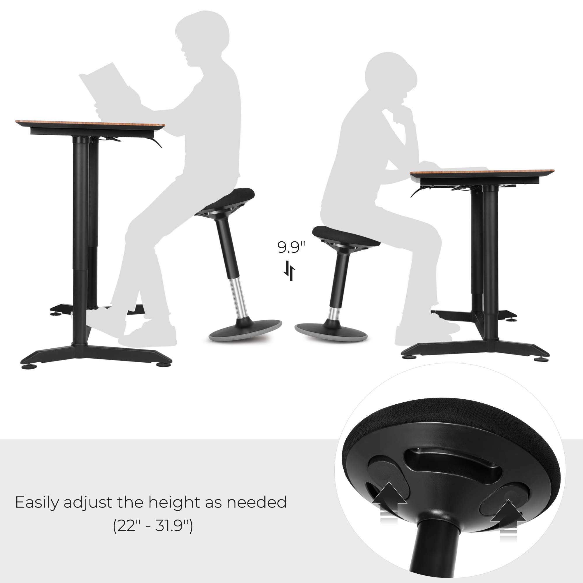 SONGMICS Standing Desk Chair, Active Stool, Ergonomic Wobble Stool, Balance Chair, Adjustable 22-31.9 Inches, Simple Assembly, Black UOSC05BK