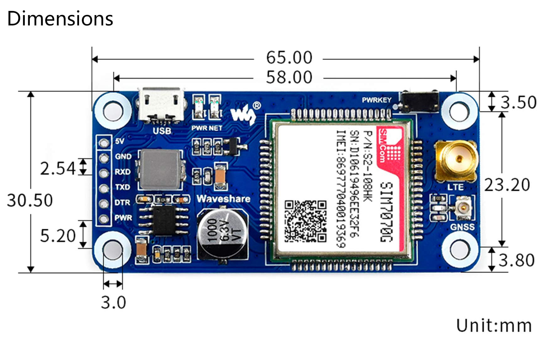 SIM7070G NB-IoT/Cat-M/GPRS/GNSS HAT for Raspberry Pi Series Boards, with GNSS Positioning,Support Global Band