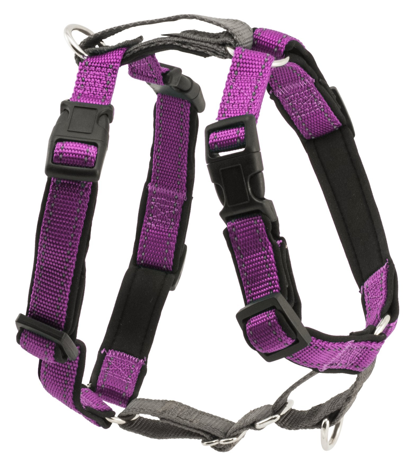 PetSafe 3 in 1 Dog Harness - No Pull Solution for Dogs - Reflective Dog Harness - Front D-Ring Clip Helps Stop Pulling - Comfortable Padded Straps - Top Handle Enhances Control - Plum - Extra Small