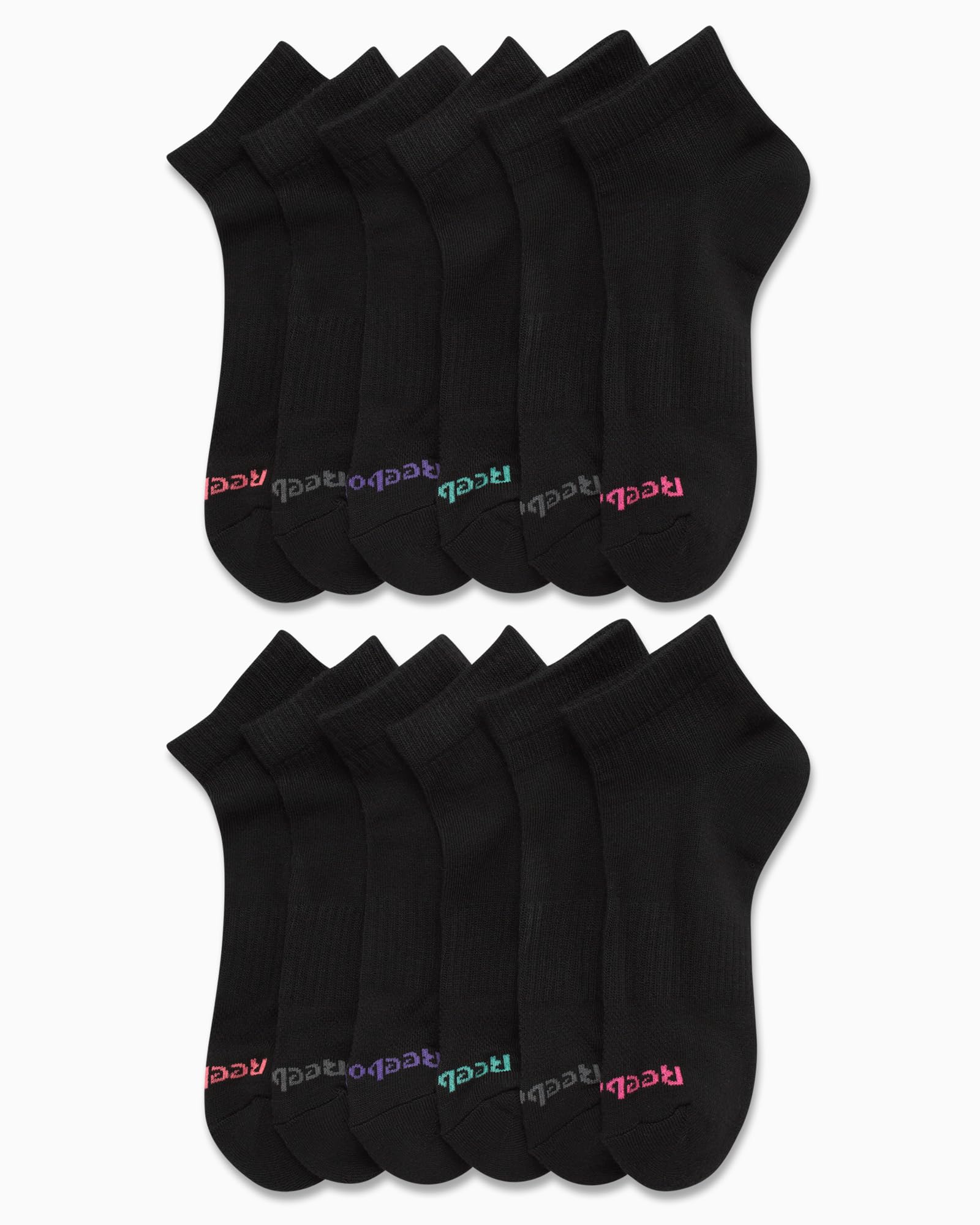 Reebok Women's Socks - 12 Pack Athletic Quarter Crew Socks, Size 4-10, Black