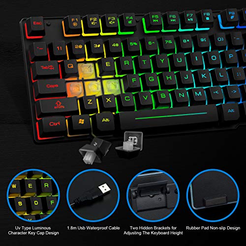 RGB Gaming Keyboard and Mouse Combo CHONCHOW 991b Rainbow Led Backlit 7 Colors Office Ergonomic Keyboard with Mice 4800 DPI Adjustable competible with Ps4/Ps3 Windows 7/8/10 Mac PC