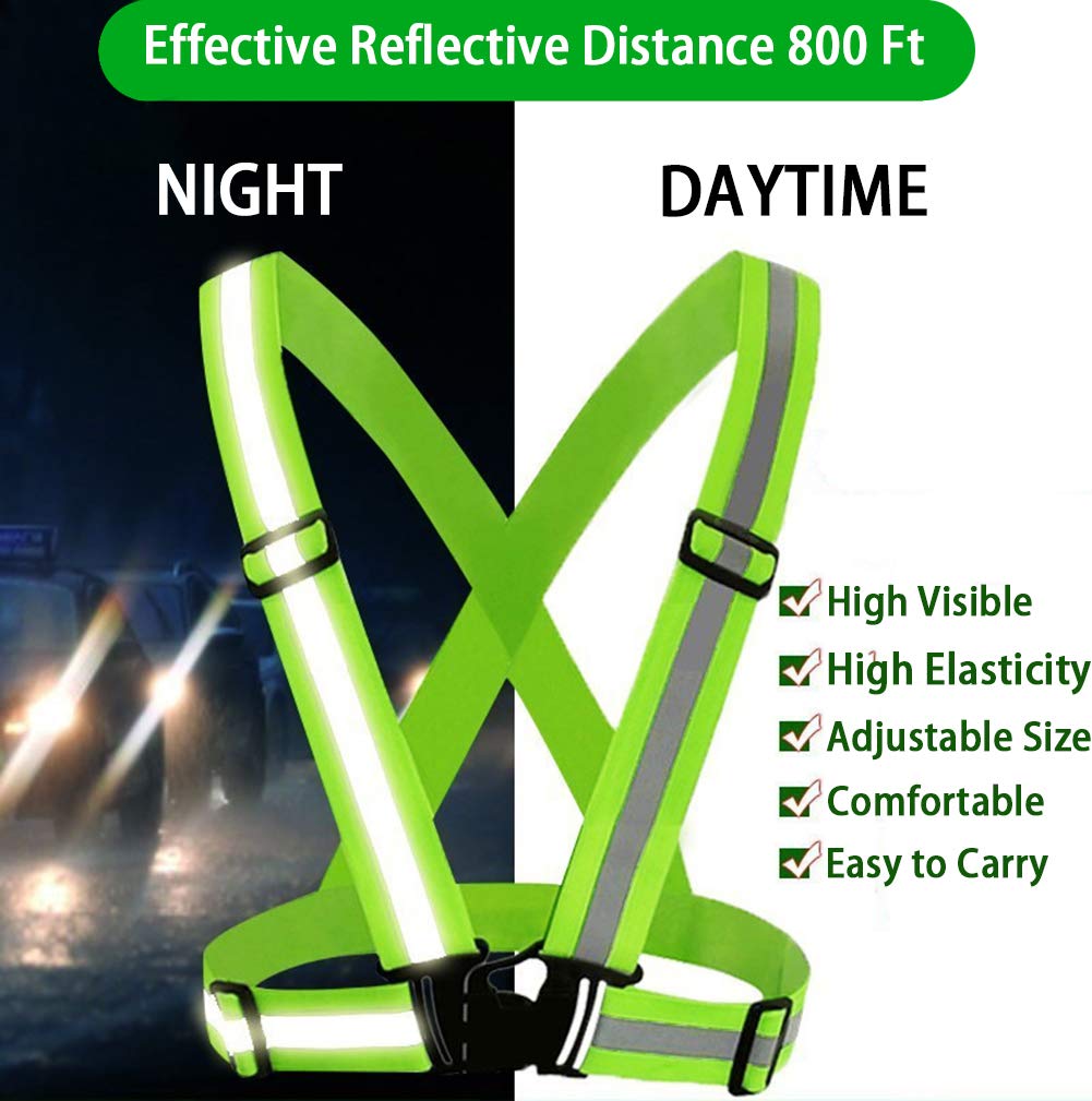 Reflective Vest, Reflective Glow Belt with 2Pack Reflector Armbands, Adjustable Elastic Safety Vest Outdoor Reflective Belt High Visibility, Ultralight & Comfy for Running, Jogging, Walking, Cycling,