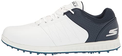 Skechers Men's Pivot Spikeless Golf Shoe, White/Navy, 10.5