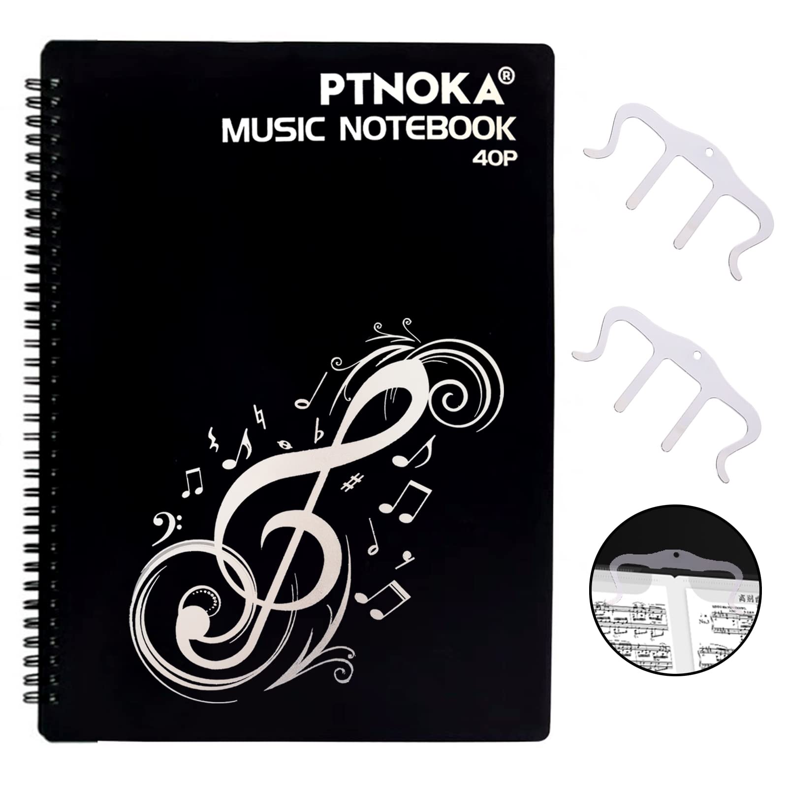 XINYUYAN Sheet Music Folder (Black), 4-Page Expansion and Writing Directly on The Pages, A4 Size, Holds 40 Comes with 2 M-Shaped Clips