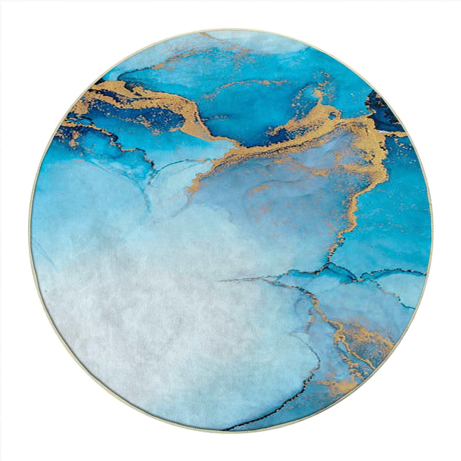 Round Chair Mat for Carpeted Floor Marble Thick Floor Mats for Low Blue Anti Slip ECO Friendly Floor Mat for Office/Home 4 FT