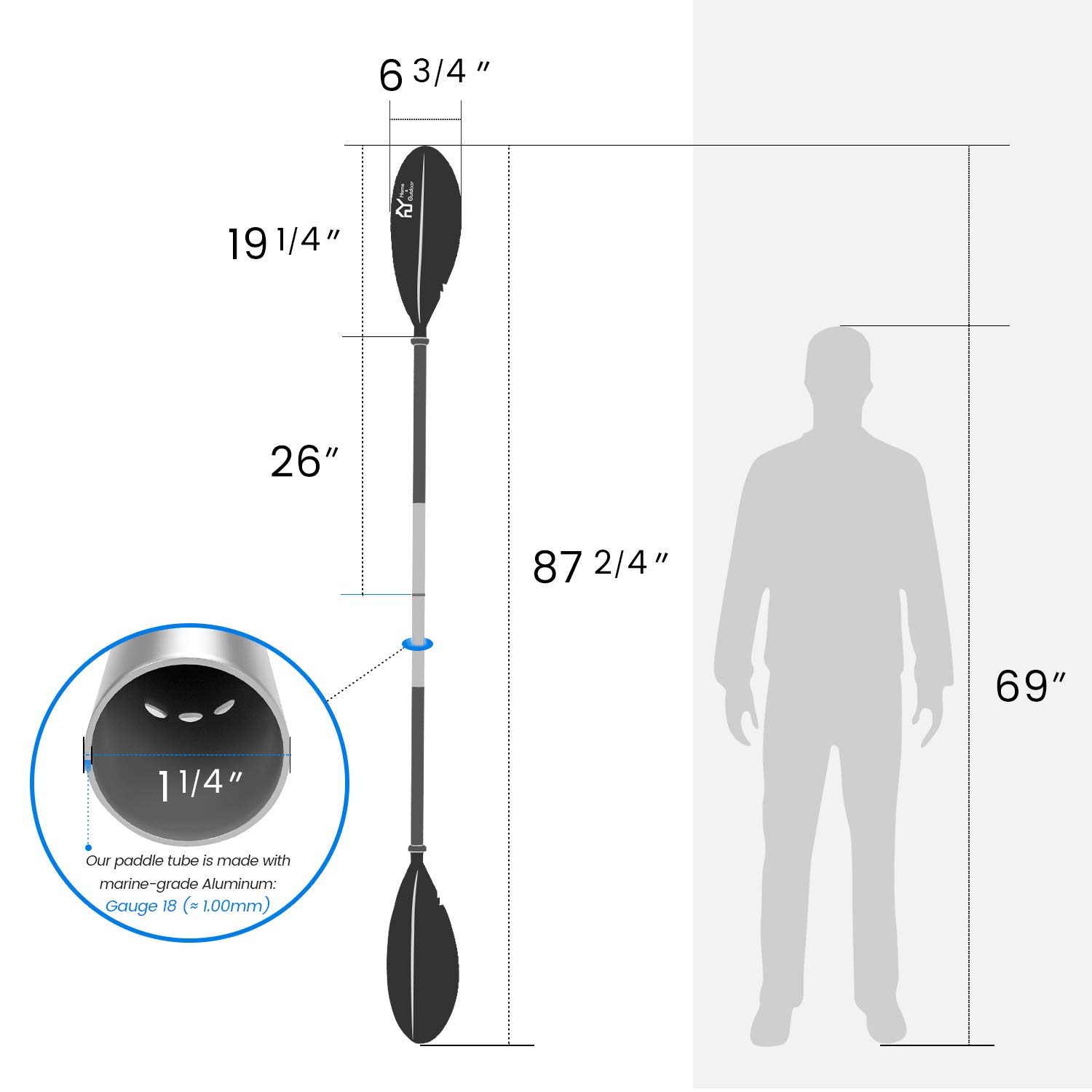 S.Y. Home&Outdoor Kayak Paddle Aluminum Alloy Oars for Boat 87.5 Inches Heavy Duty Canoe Paddle Asymmetrical Lightweight Boating Oar - Black