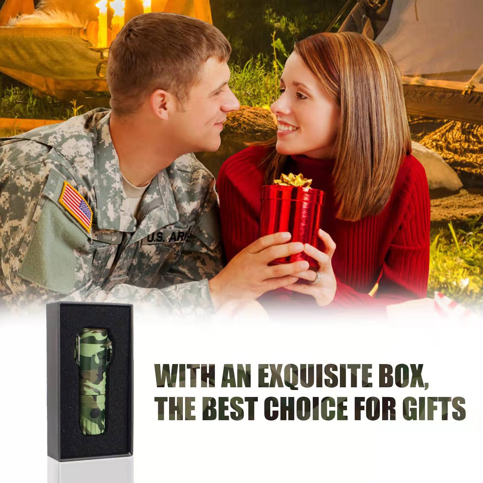 Torch Lighter with Multifunctional Flashlight, Refillable Butane Practical Lighters, IP67 Waterproof Adjustable Jet Flame Cool Lighters with Gift Box, for Christmas, Adventure, Camping, BBQ
