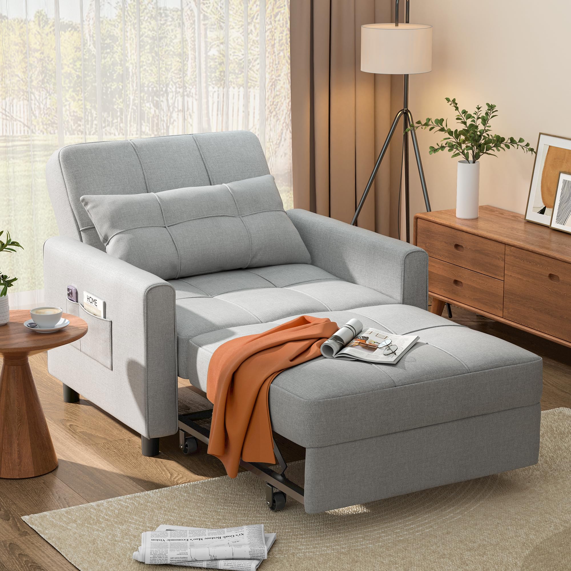Noelse 34 Inch Convertible Sofa Chair 3-in-1, Sleeper Chair Bed Pull Out Chair Bed, Sofa Bed with Adjustable Backrest, Sleeper Sofa Living Room Reading Chairs for Office Apartment (Dark Gray)