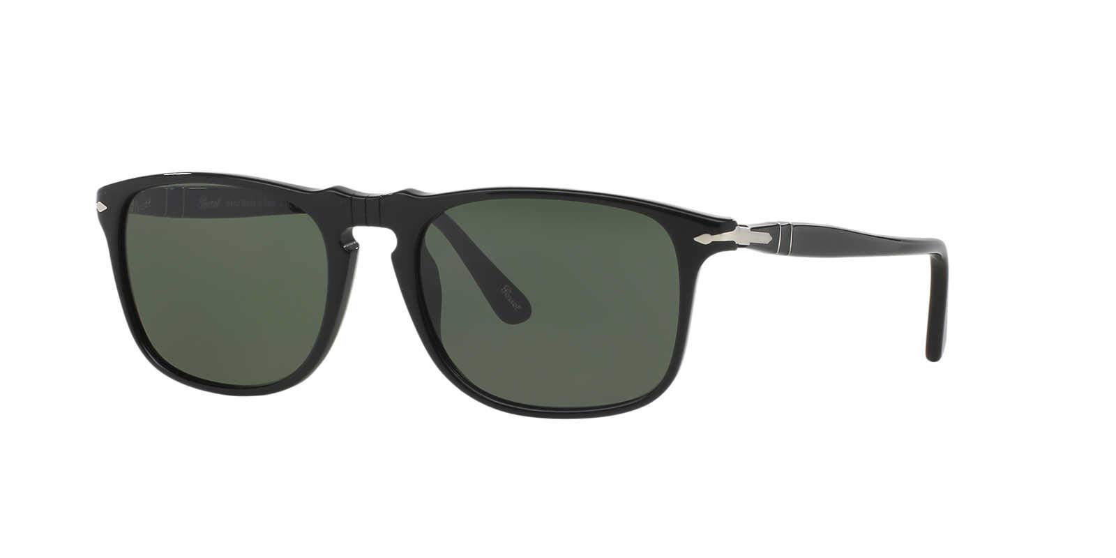 Persol PO3059S Square Sunglasses, Black/Green, 54 mm