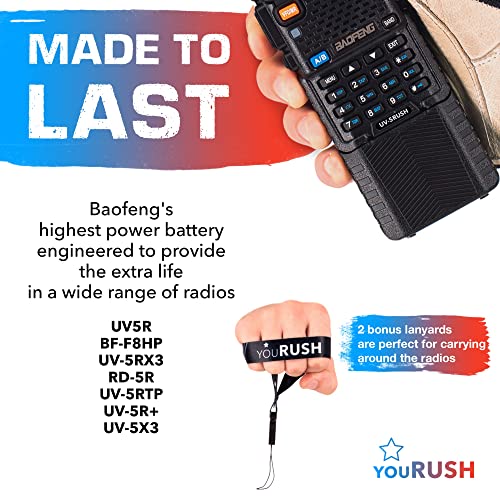 youRUSH 2 Pack BL-5 Extended BAOFENG Battery 3800mAh with USB Charging Cables - Compatible with UV5R, BF-F8HP, UV-5X3 Radio - BAOFENG Accessories Set of BAOFENG BF-F8HP Battery, BAOFENG UV5R Battery