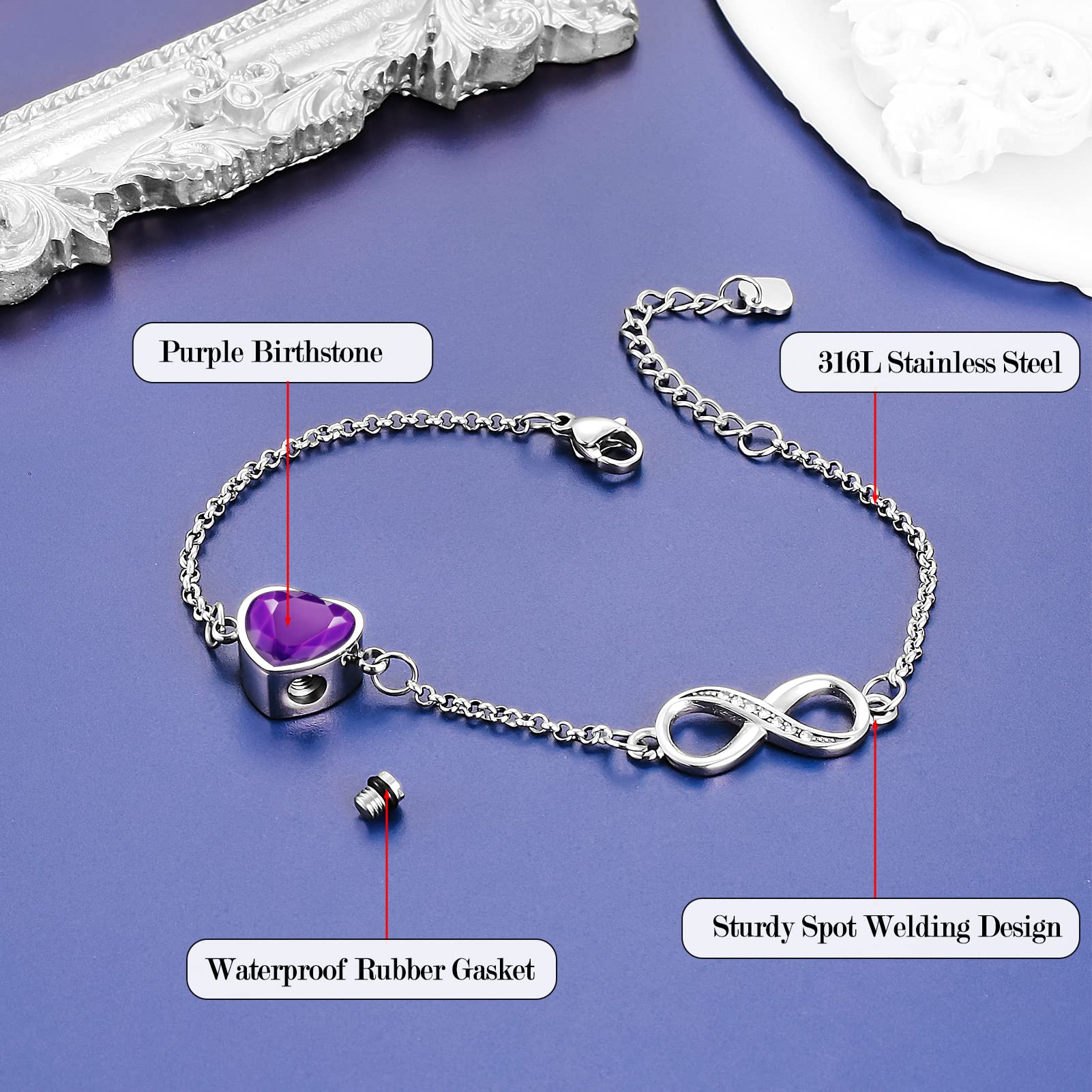 XIUDA Urn Bracelet for Ashes Cremation Bracelet for Women Heart Locket for Ashes Infinity Keepsake Bracelet