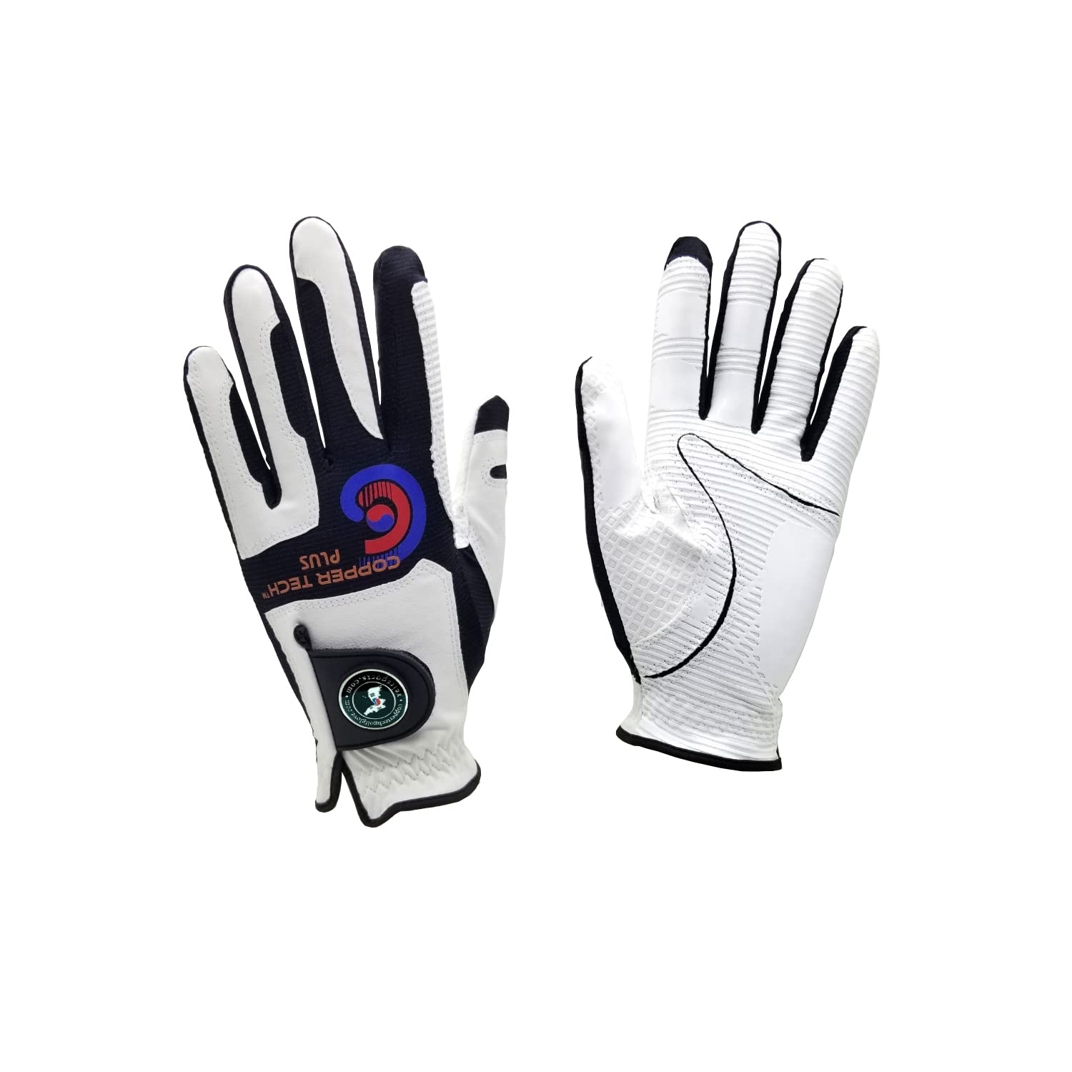 XEIRPRO Copper Tech Plus Men's Golf Gloves Worn On Left Hand for Right Handed Golfer – Patriotic Korea Flag Pattern with Ball Marker – Copper Infused Mens Golf Gloves (XXL, Black)