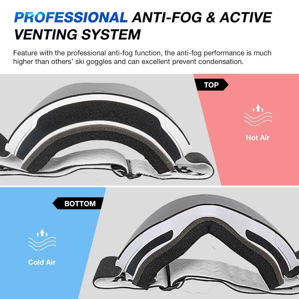ZIONOR X11 Ski Goggles with Magnetic Interchangeable Cylindrical Lens Anti-Fog UV Protection and Ski Goggles Bag