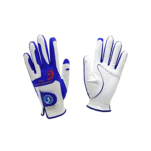 XEIRPRO Copper Tech Plus Women's Golf Gloves Worn On Left Hand for Right Handed Golfer – Patriotic Korea Flag Pattern with Ball Marker – Copper Infused Mens Golf Gloves (M, Royal Blue)