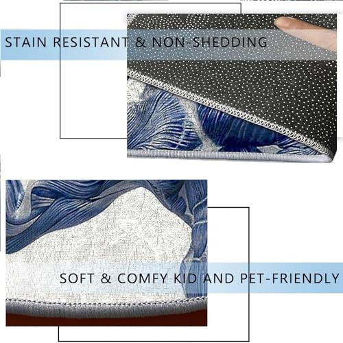 Round Office Chair Mat for Hardwood Floor Gym Thick Hard Floor Protector Blue White Heavy Duty Floor Mat for Office Chair and Computer Desk 2 FT