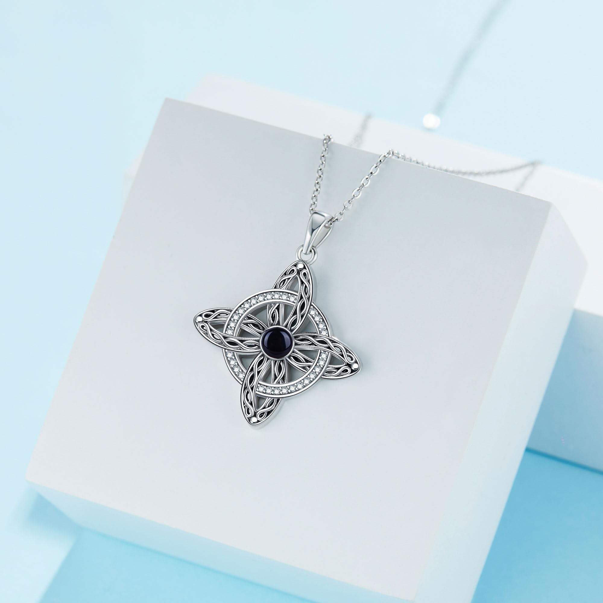 YAFEINI Witches Knot Necklace Sterling Silver Abalone Shell Celtic Witch Knot Pendant Necklace Pagan Jewelry for Women