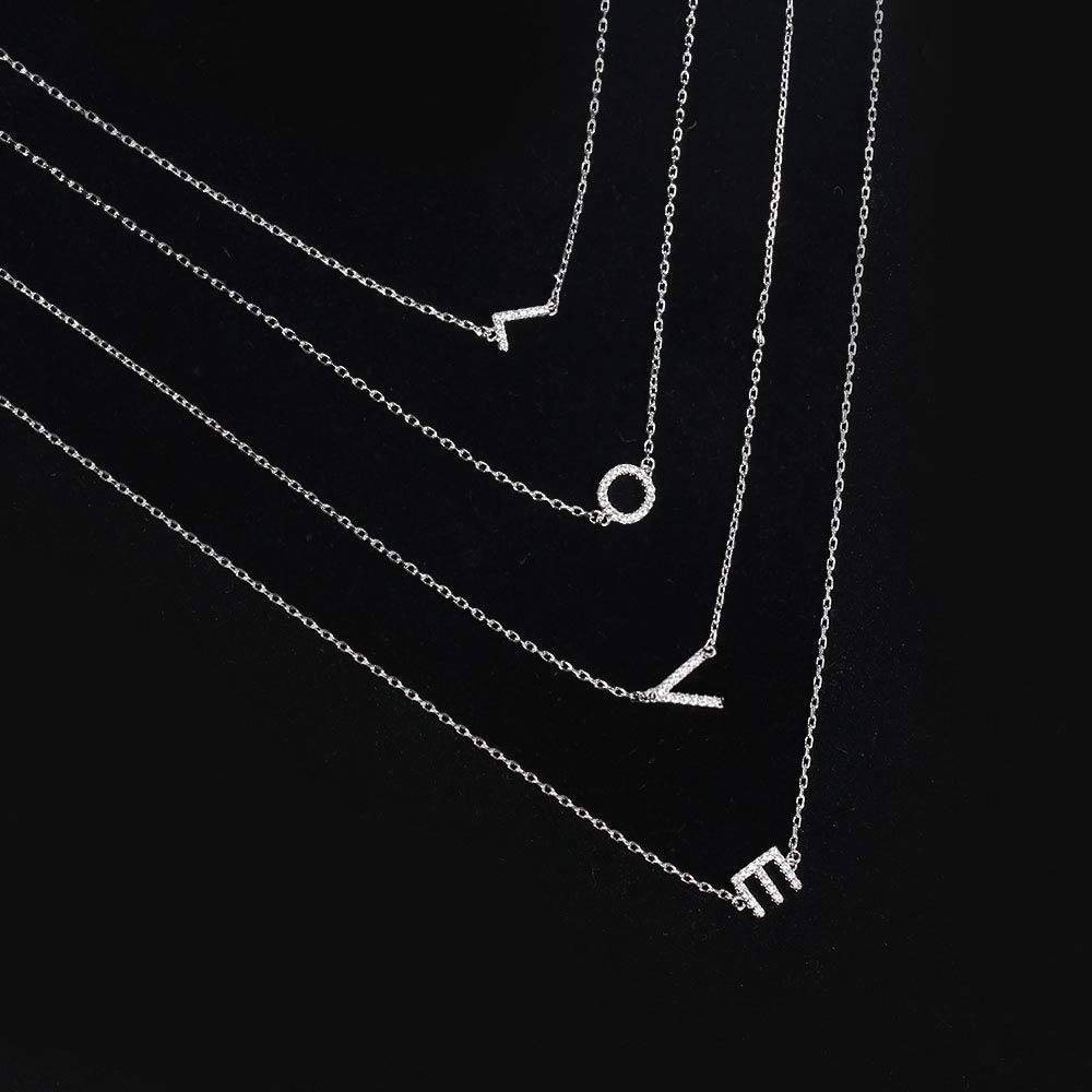 Sideways Initial Necklace for Women, 14k Gold Filled Dainty Cubic Zirconia Sideways Letter Necklace, Tiny Monogram Initial Necklace Gifts for Women