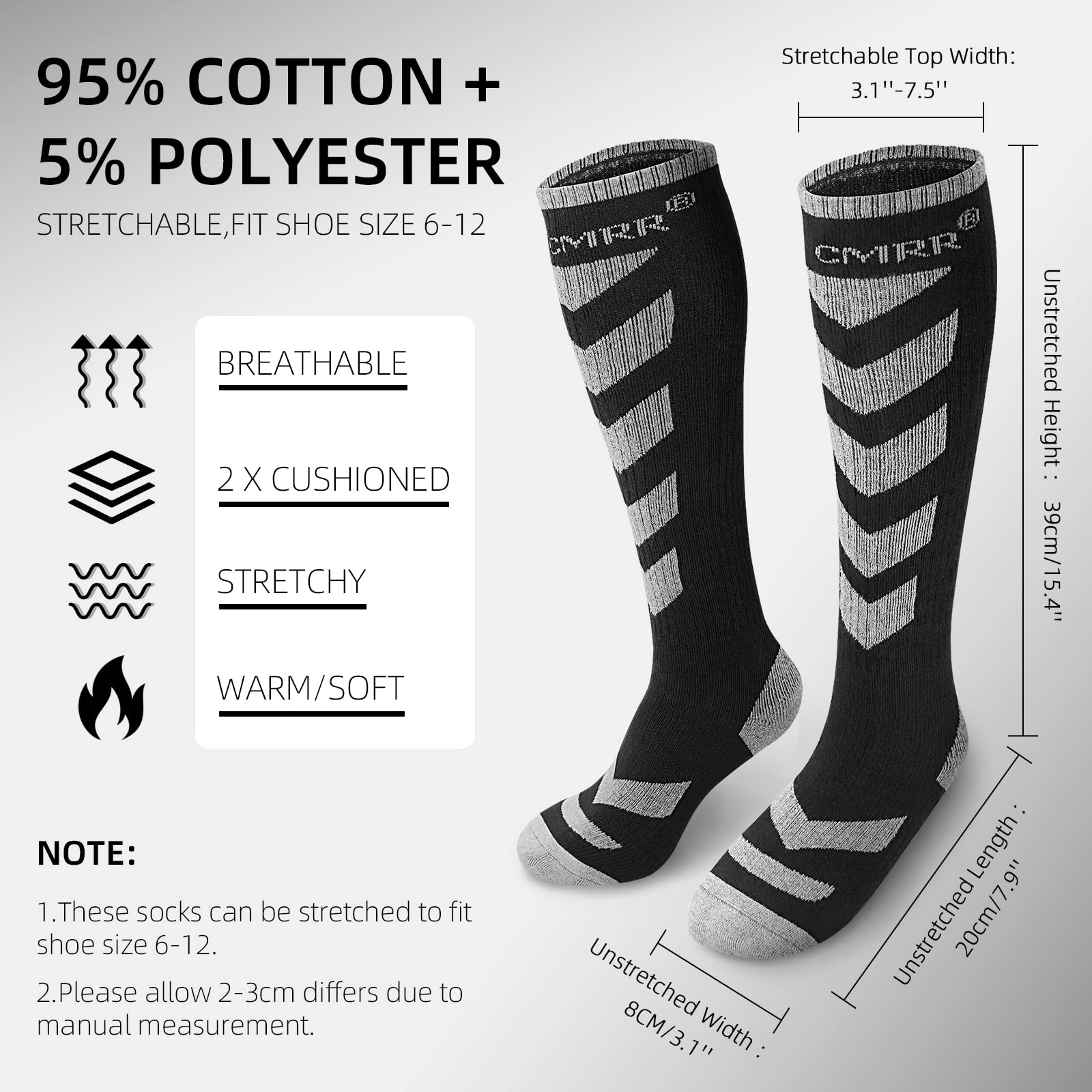 ZNCMRR 3 Pack Thermal Socks for Men Compression Socks Boot Socks Warm Socks Thick Ski Socks for Cold Weather (black)