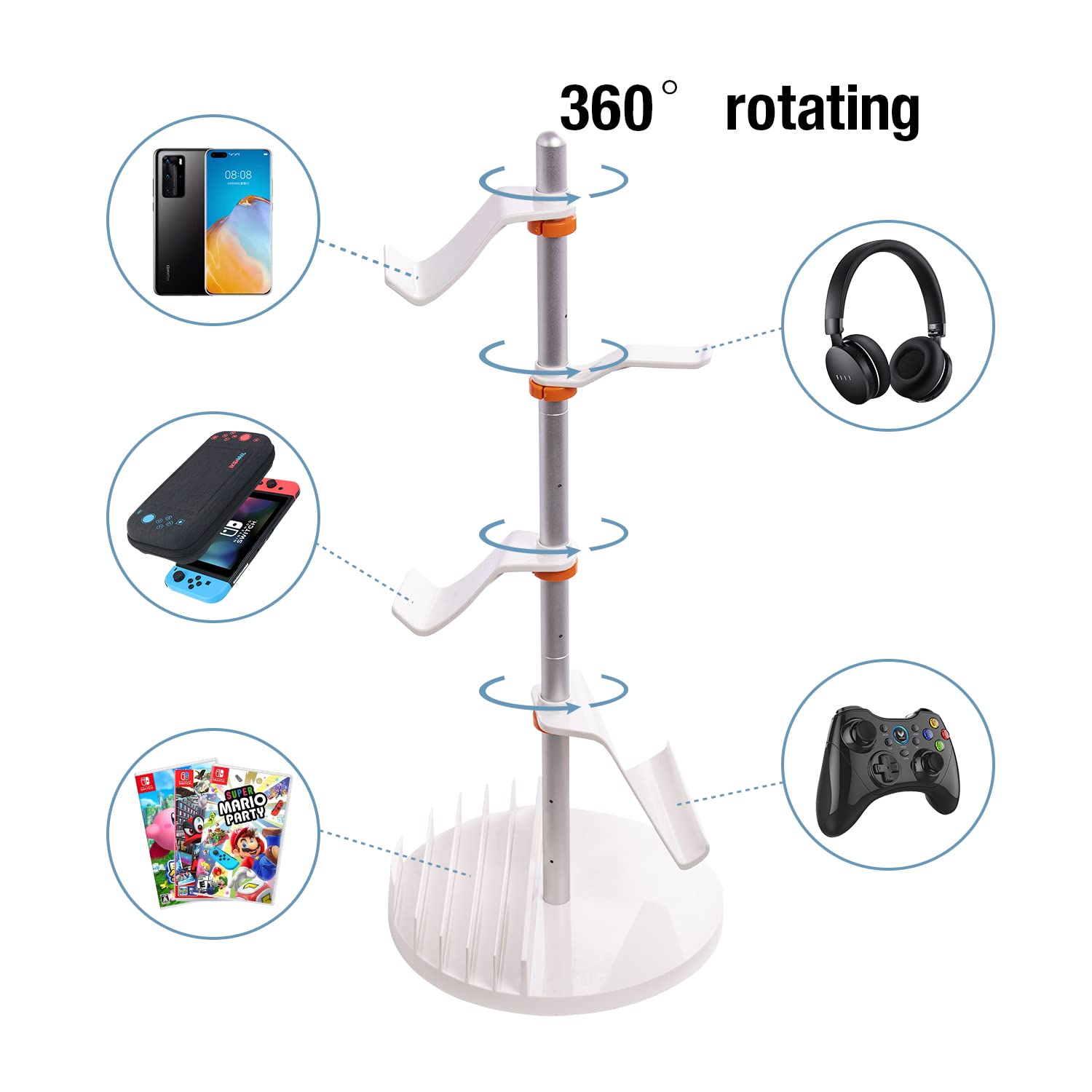 TGS Headphone Stand Controller Holder Multi-Space Adjustable Headset Holder Gaming Desk Accessories for All Universal Gaming PC Accessories Xbox PS4 PS5 Nintendo Switch