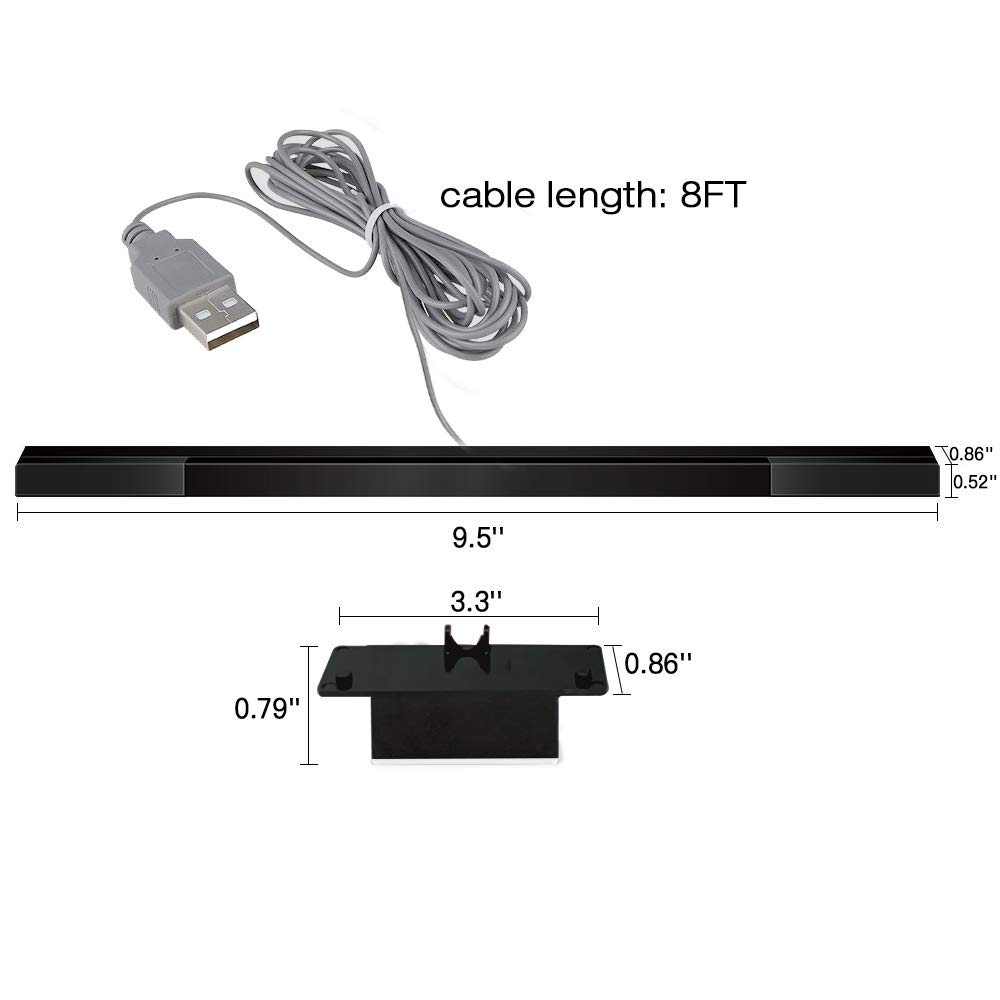 SOONORY USB Wired Wii Sensor Bar, Replacement Infrared IR Ray Motion Sensor Signal Receiver for Nintendo Wii and Wii U Console with Stable Stand(Black)