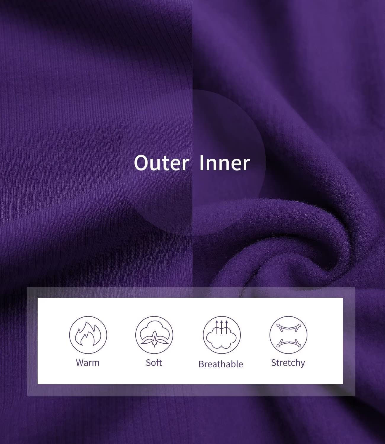 Zengjo Thermal Base Layer Women Mock Neck Long Sleeve(Purple,XL)