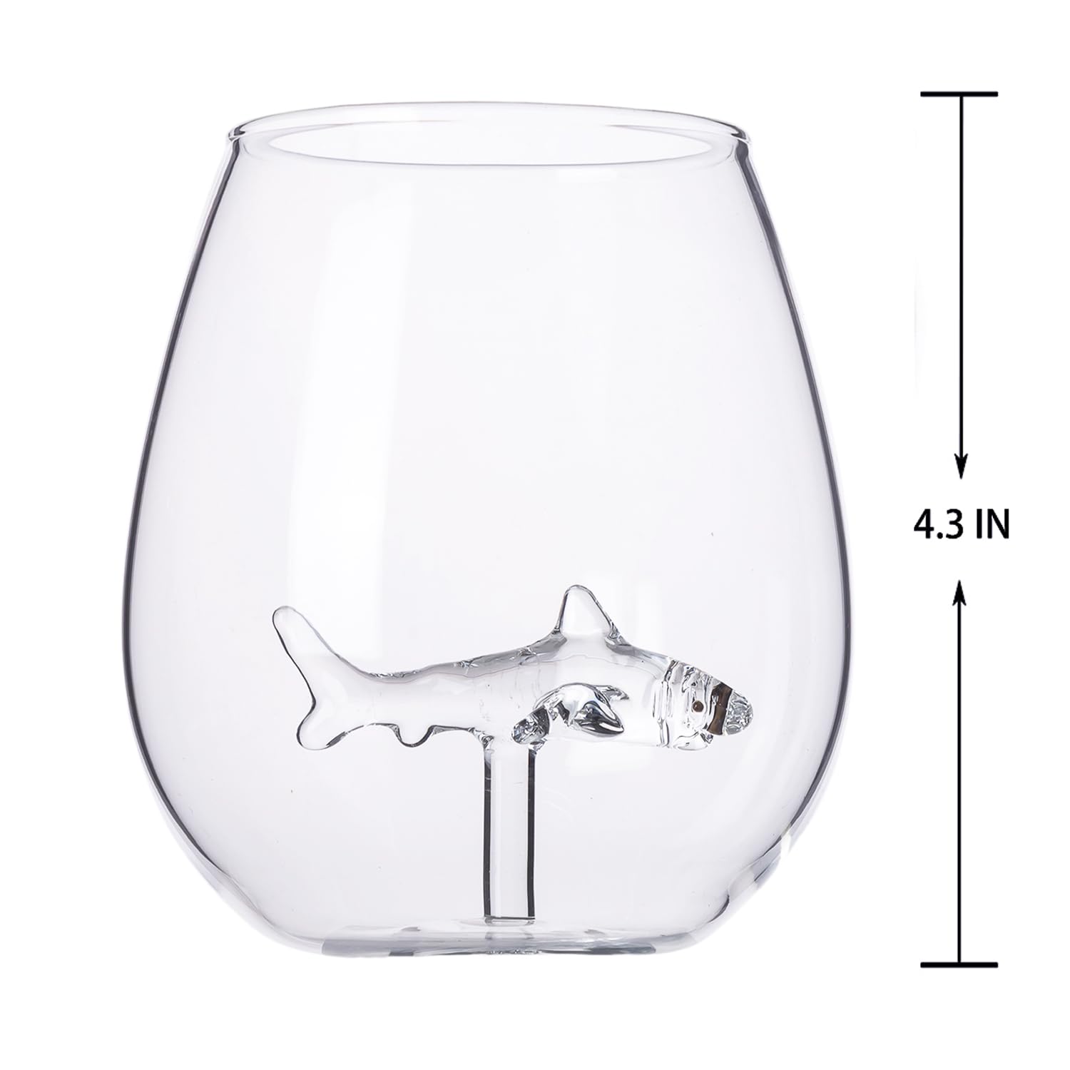 Stemless Wine Glass with Shark Inside, 16 OZ Large Capacity Unique Wine Glasses with 3D Shark Marker Wedding Birthday Gifts for Sea Ocean Lovers