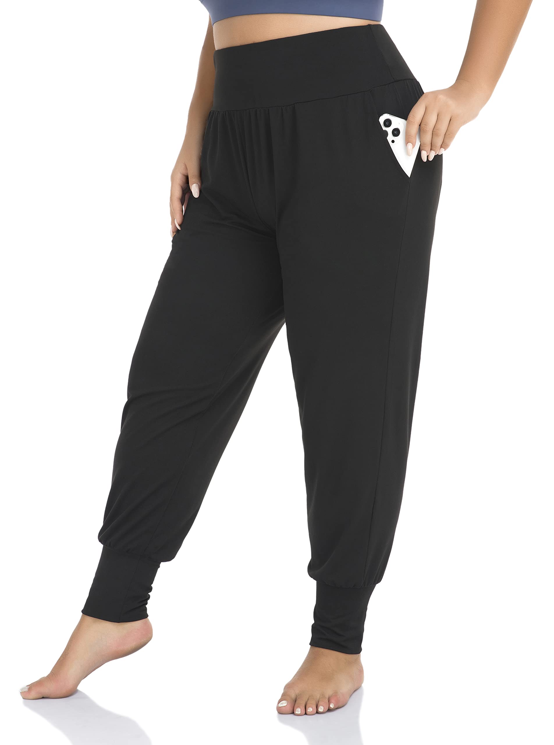 ZERDOCEAN Women's Plus Size Casual Yoga Joggers Comfy Loose Workout Lounge Pants with Pockets Black 2X