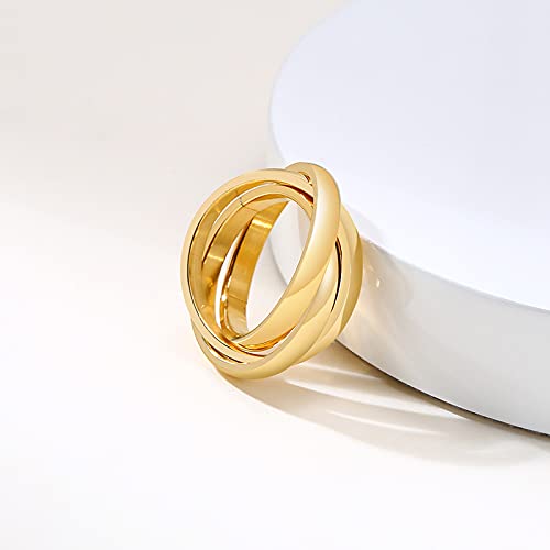 VQYSKO Triple Interlocked Rolling Ring for Women-Stainless Steel Stacking Rose gold Minimalist Promise Ring for Love/Engagement/Wedding, Size 4-12 (Gold-triple ring, 11)