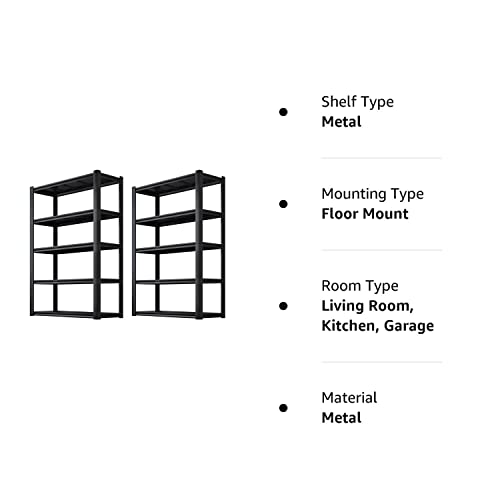 REIBII Garage Shelving Heavy Duty Garage Storage Shelves, Extra Large Adjustable Storage Rack with 5-Tier Metal Shelving unit, 2050LBS Loads Heavy Duty Shelving, Easy Assembly Unit Shelf, 2 Pack