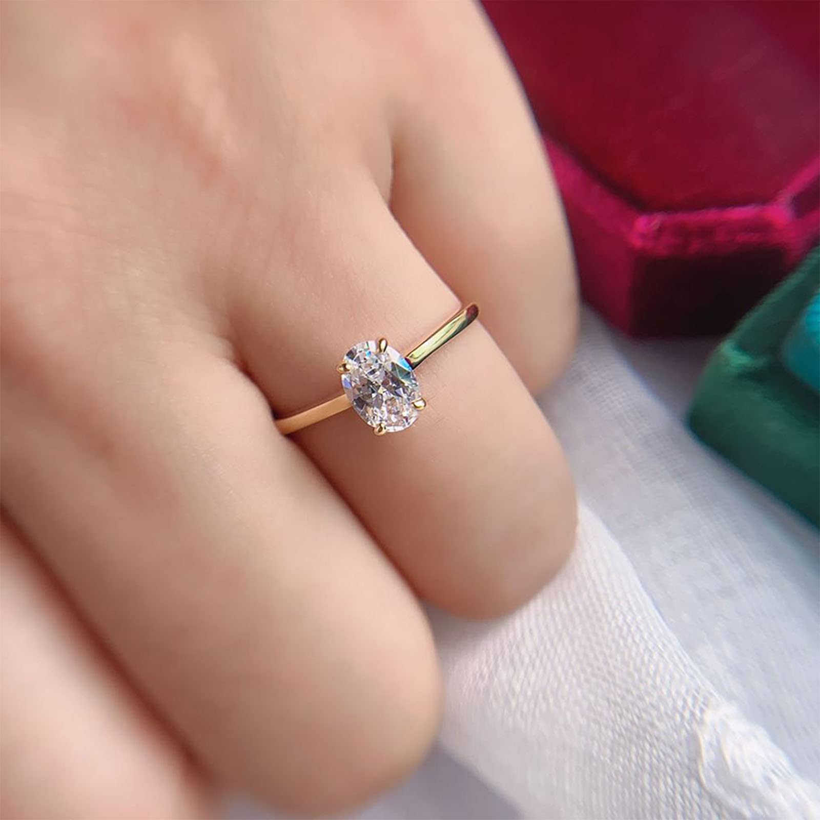 WSX 10k Yellow Gold Oval Moissanite Engagement Ring for Women Solitaire Unique Wedding Promise Rings Size 7