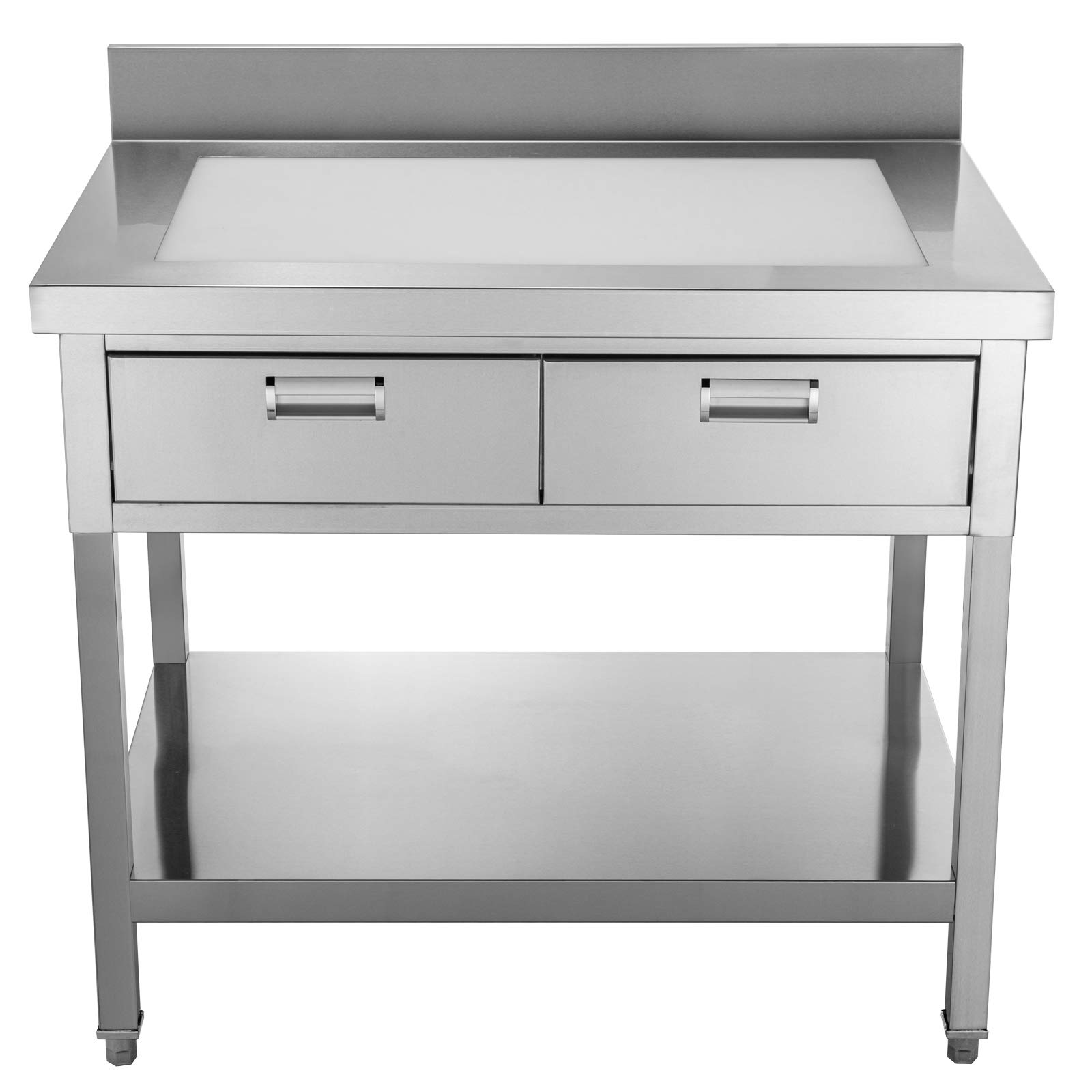 VEVOR Stainless Steel Work Table 24 x 48 in Commercial Food Prep Worktable with 2 Drawers, Undershelf and Backsplash, 992 lbs Load Stainless Steel Kitchen Island for Restaurant, Home and Hotel