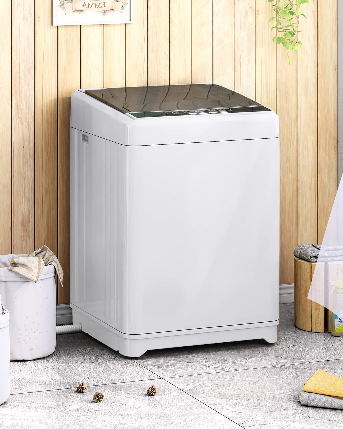 TABU Full-Automatic Washing Machine, 17.6lbs Portable Washing Machine with Dryer, 1.7 Cu Ft 2 in 1 Portable Washer with Drain Pump, 10 Wash Programs, LED Display, 8 Water Levels (White)