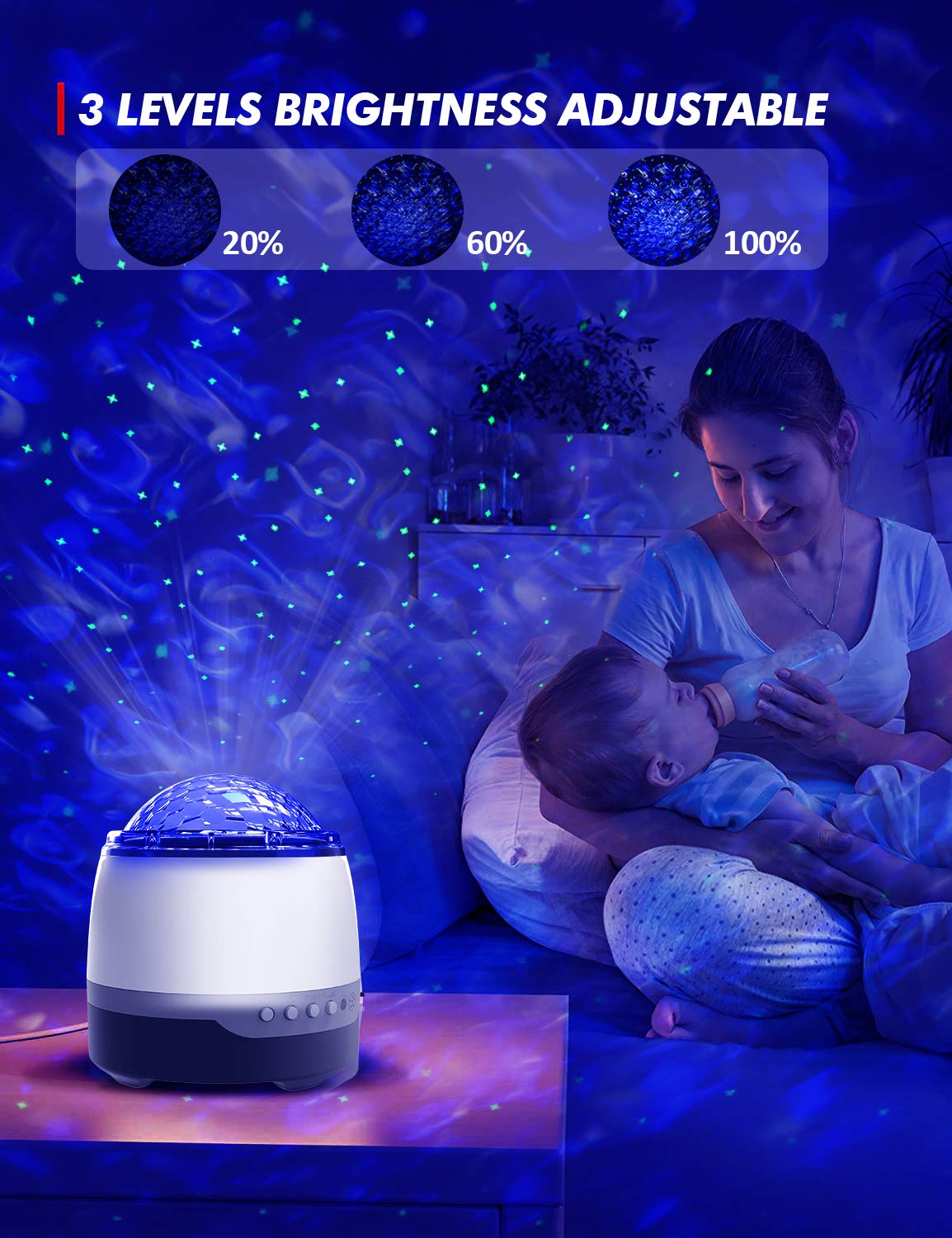 Star Projector,Galaxy Projector Night Light for Kids,Sleeping Soothing White Noise Sound Machine with Remote,Music Speaker,8 Soother Sounds,Timer,Ocean Wave Projector Light for Baby Adults Room
