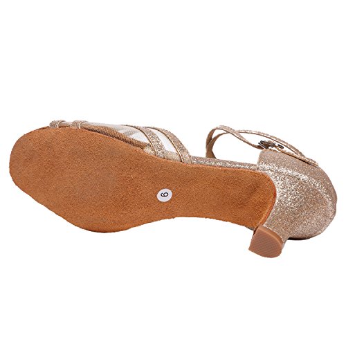 Women's Latin Dance Shoes Female's Ballroom Salsa Dance Shoes(E-Style Gold Size 6)