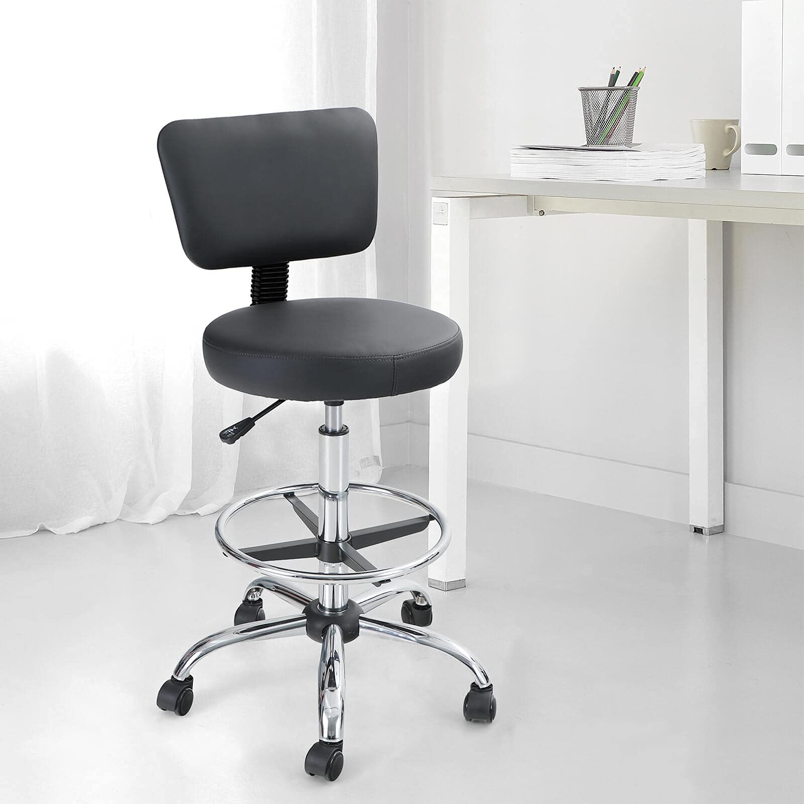 Sophia & William Office Chair Drafting Chair Swivel Round Rolling Stool Adjustable Desk Chair Mid Back Ergonomic Computer Chair with Wheels for Standing Desk, Salon, Medical, Office, Beige