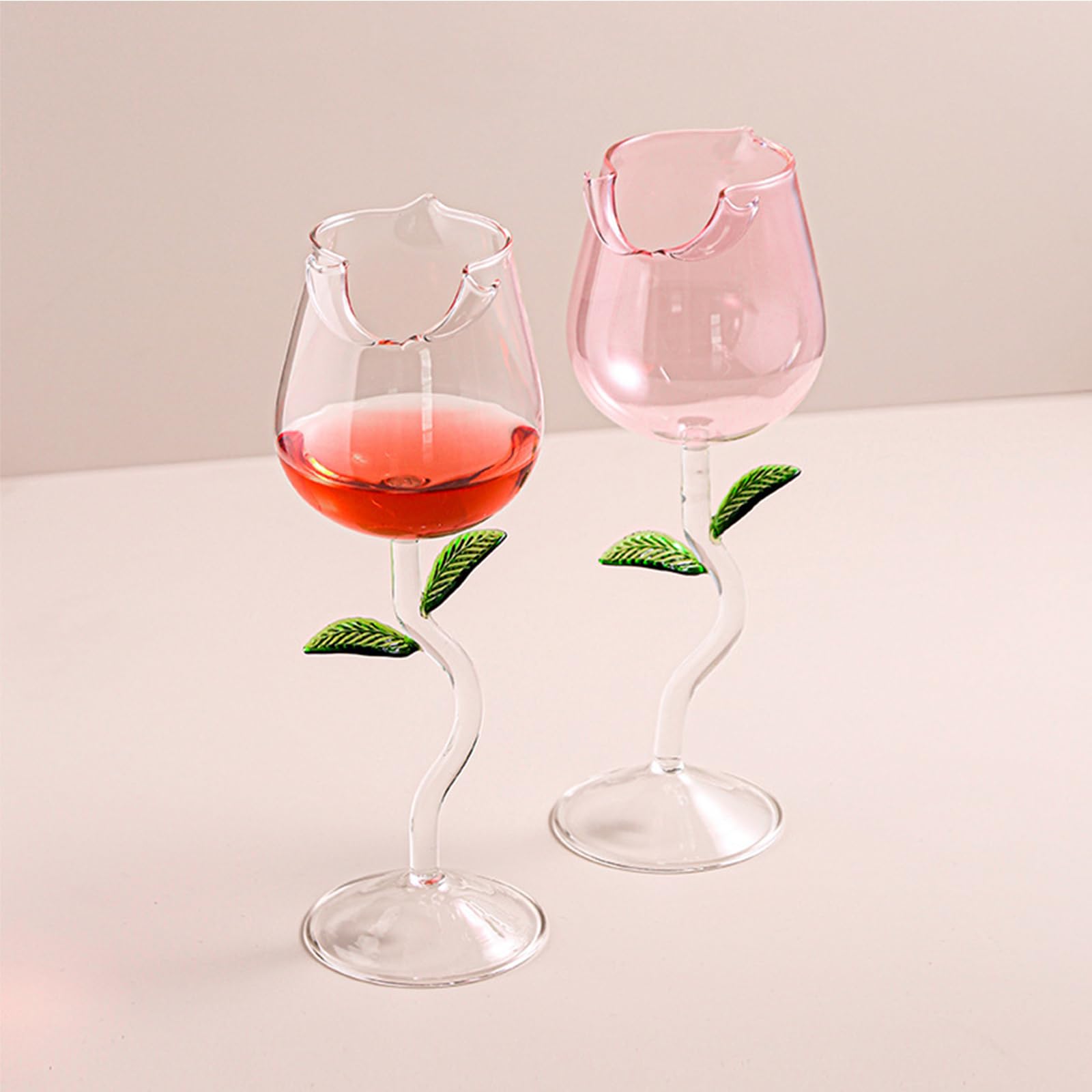 UIYIHIF Rose Wine Glasses Set of 2 Rose Flower Shaped Wine Goblet Creative Wine Cocktail Glass Juice Glass for Party Wedding Festival Kitchen Bar Celebration
