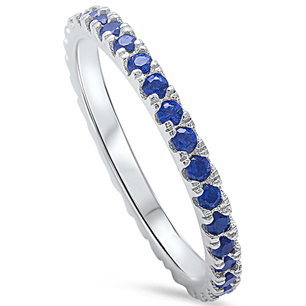 Oxford Diamond Co Simulated Blue Sapphire Eternity Band .925 Sterling Silver Ring Size 12