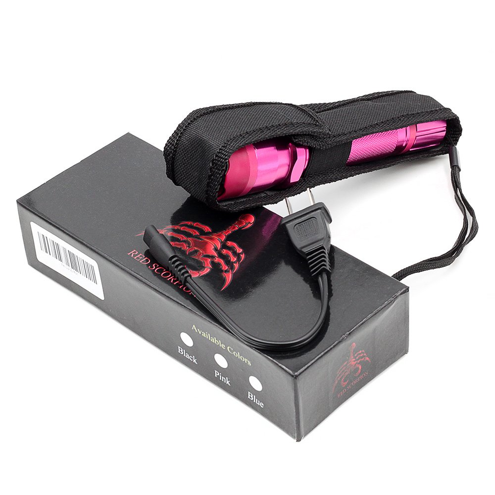 Red Scorpion Metal Stun Gun 1101-59 Billion Volts LED Tactical Rechargeable Flashlight (Pink)