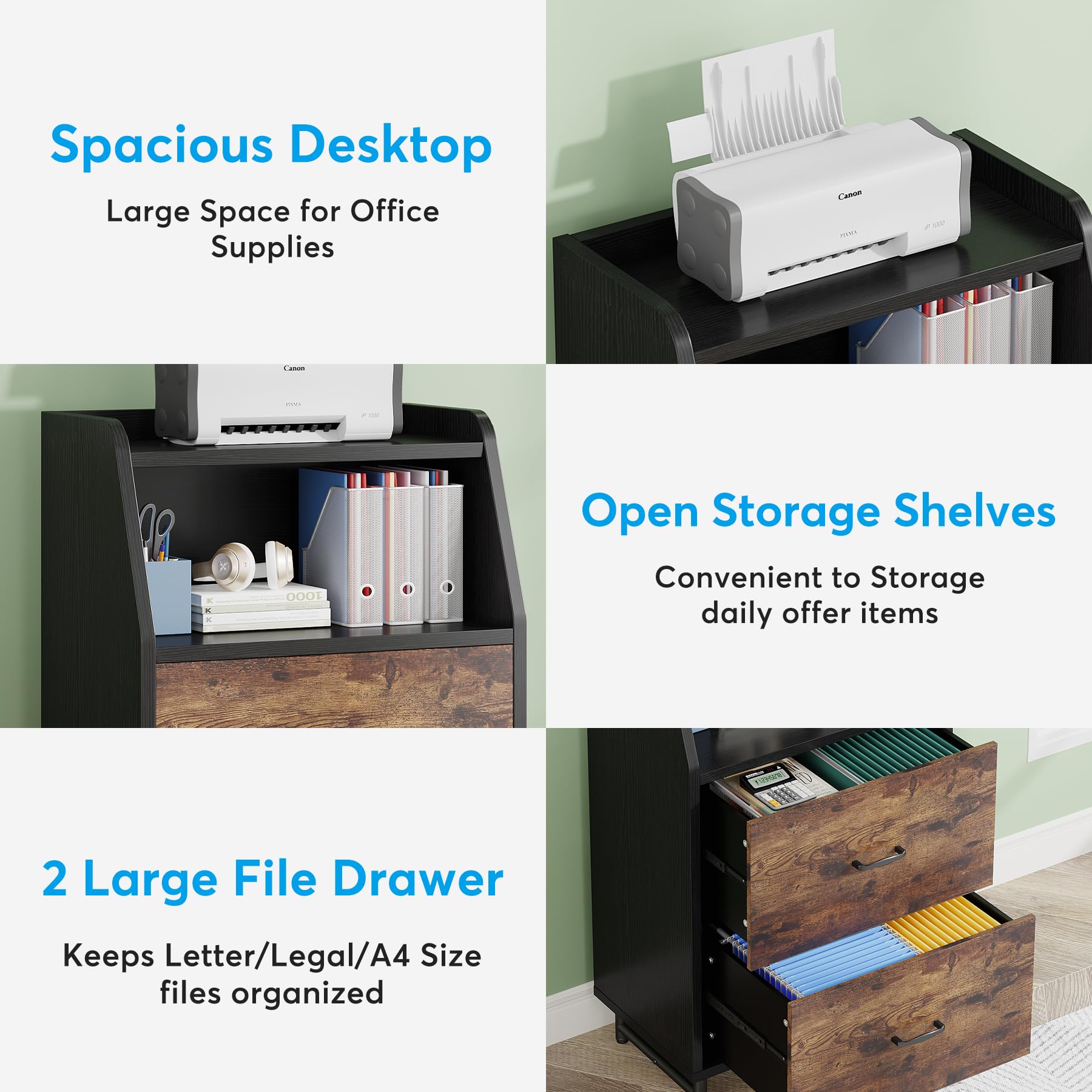 Tribesigns 2 Drawer Lateral File Cabinet, Modern Filing Cabinet with Open Storage Shelves, Wood Storage Cabinet Printer Stand Fits Letter/Legal/A4 Size for Home Office
