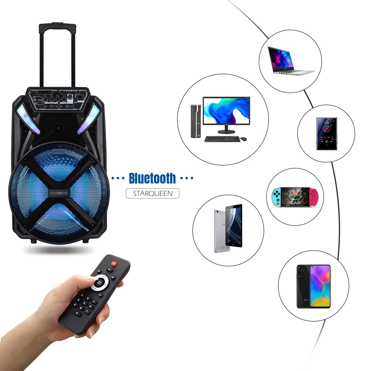 STARQUEEN Karaoke Machine for Adults and Kids 12 Inch Karaoke Speaker with Bluetooth Portable Pa Speaker with TWS/Mic Priority/LED Light Ideal for Home Party Speech Outdoor