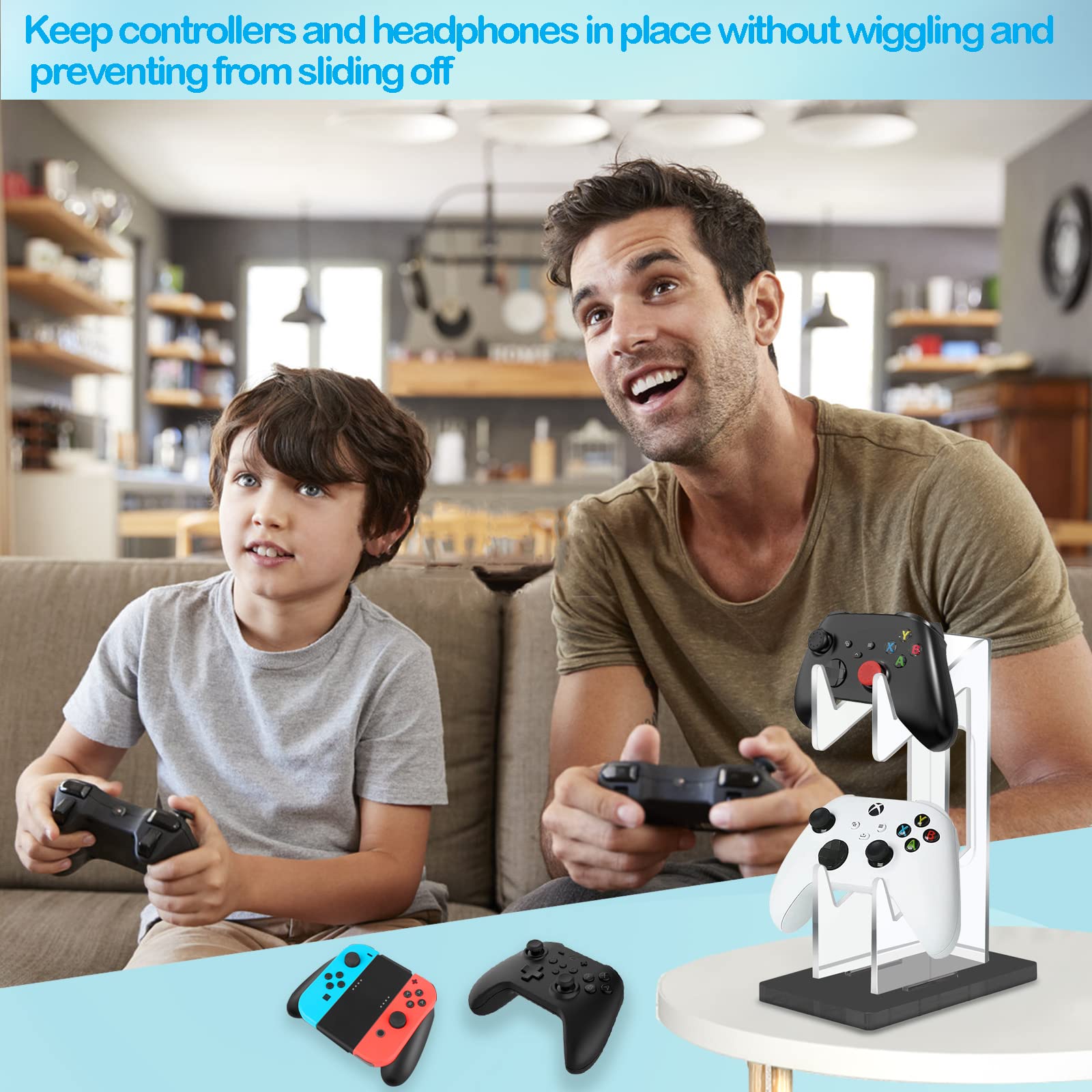 Universal Dual Controller Holder for Desk, Controller Stand Holder Controller Organizer Headset Headphone Holder Compatible with PS4 PS5 Xbox Series X/S Xbox ONE Nintendo Switch Game Accessories
